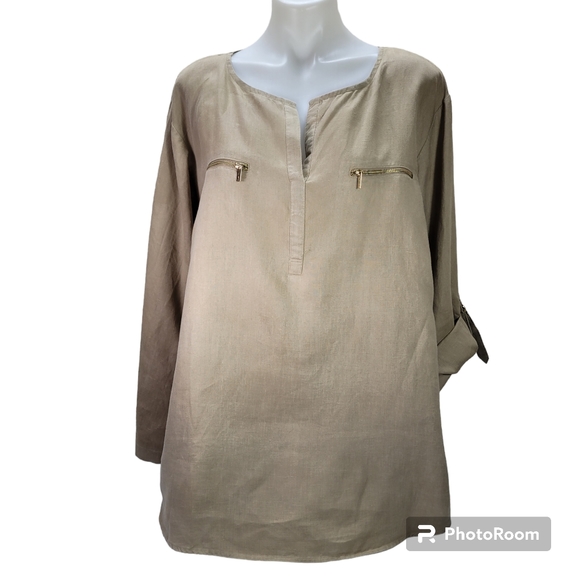 Ellen Tracy | Tops | G Ellen Tracy 3x 0 Linen Tunic Gray Zipper Detail ...